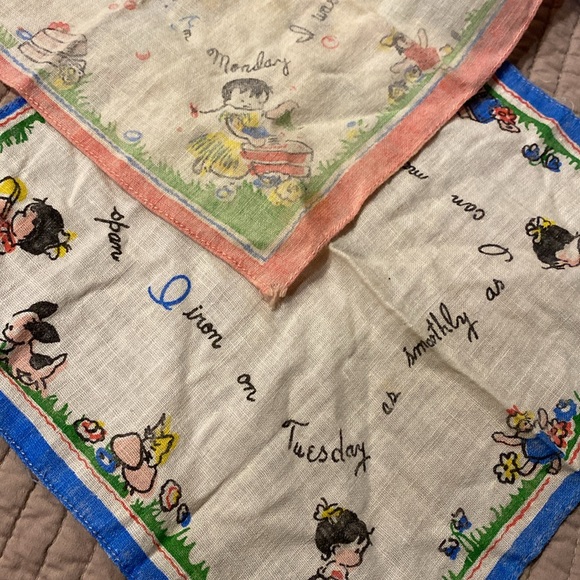 Other | 1949 Vintage Antique Dow Days Of Week Handkerchief Set Chores ...